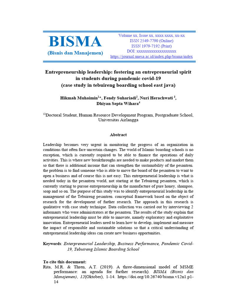 Artikel Hikmah Muhaimin (Jurnal Bisma Sinta 2 Unesa) | PDF | Entrepreneurship | Leadership