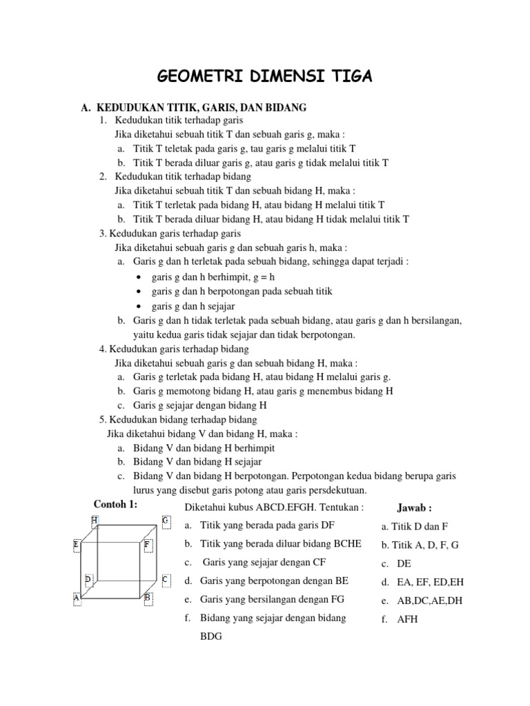 Geometri Dimensi Tiga: Titik, Garis, Bidang | PDF