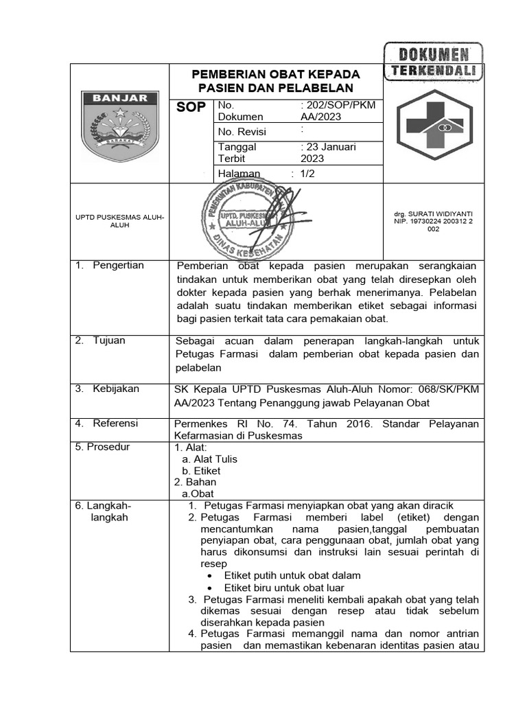 Sop Penyerahan Dan Pemberian Label Obat | PDF