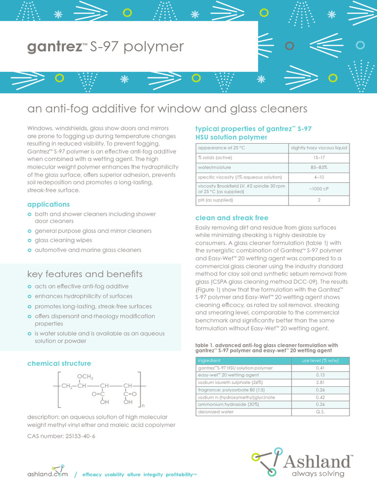 Gantrez S97 - Anti-Fog Additive For Window and Glass Cleaners | PDF ...