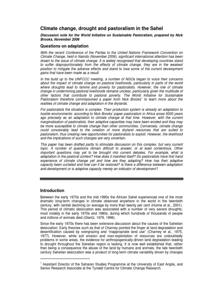 Climate Change, Drought and Pastoralism in The Sahel | PDF