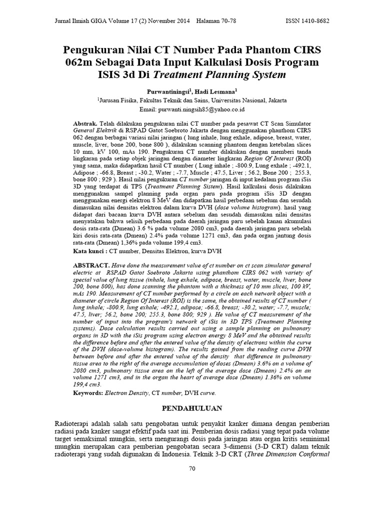 Pengukuran Nilai CT Number Pada Phantom CIRS 062m | PDF