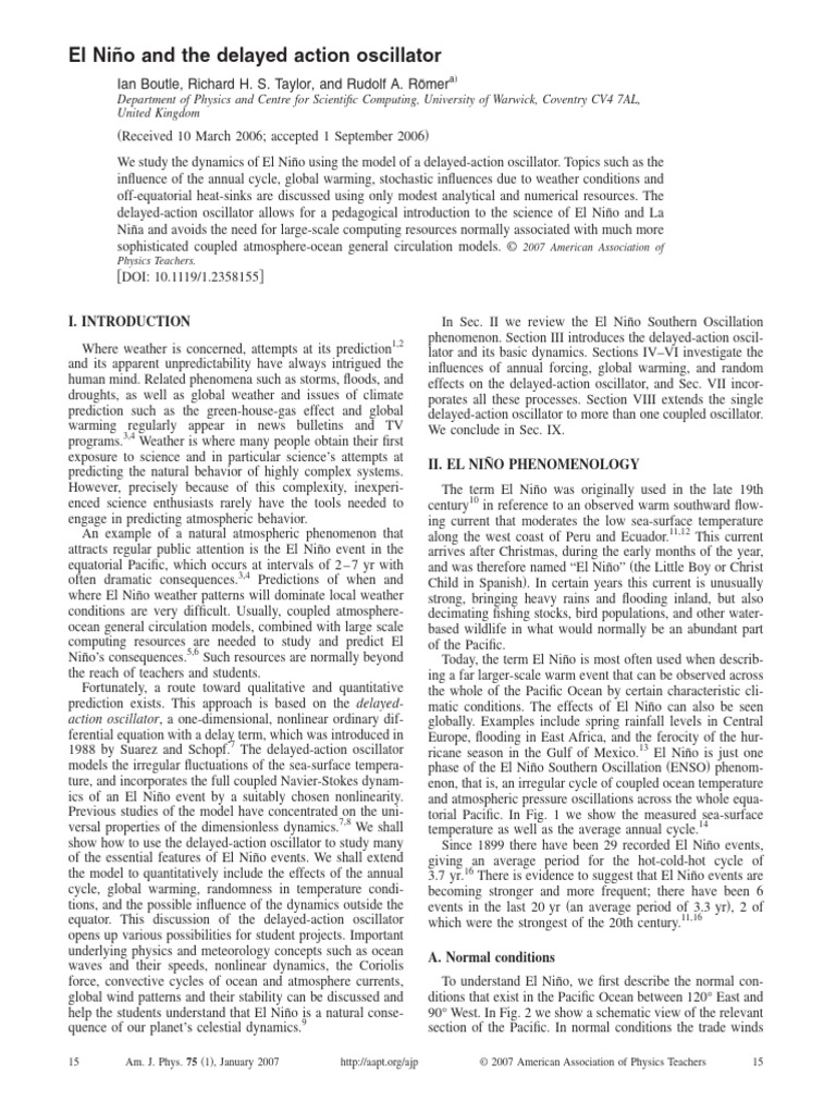El Niño and The Delayed Action Oscillator | PDF | Law | Science ...
