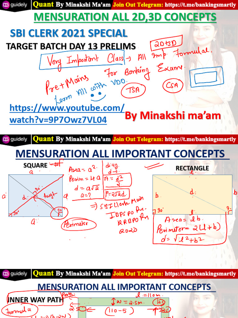 Mensuration 2d 3d All Imp Formulae For Banking Exams Minakshi Maam | PDF
