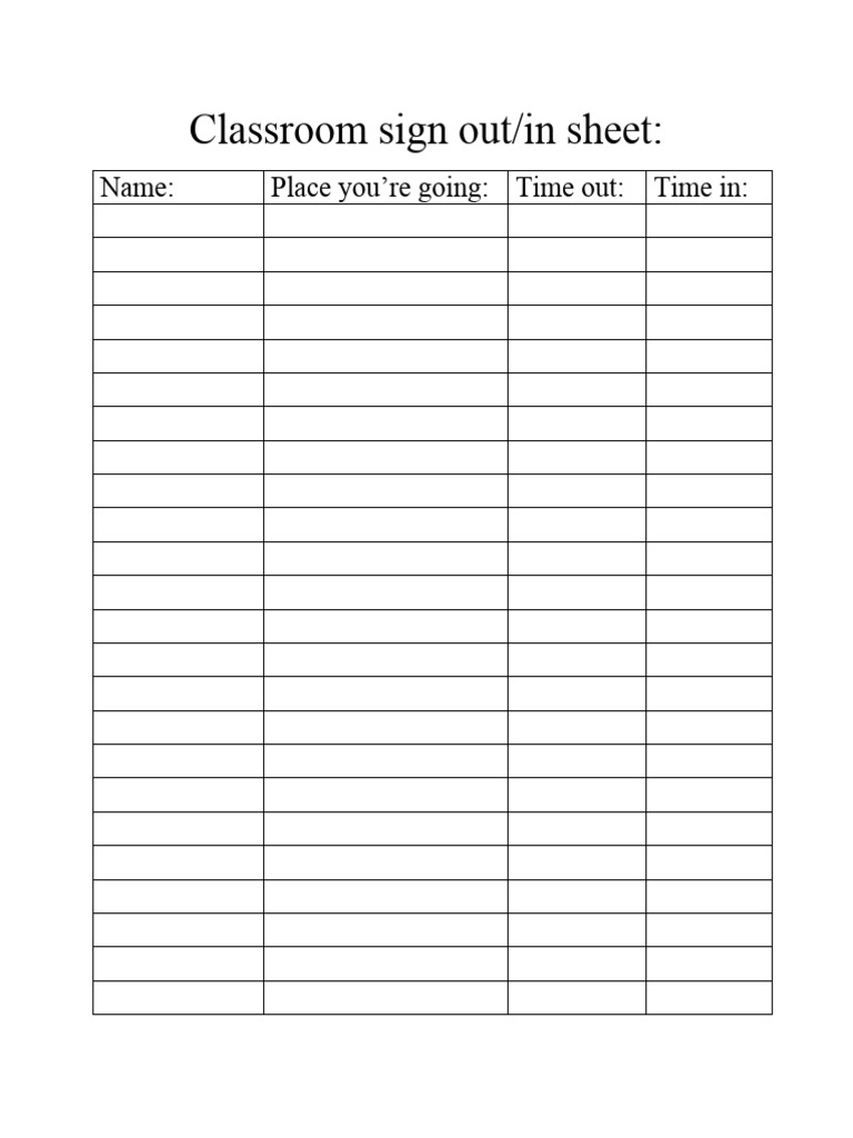 Classroom Sign Out Sheet | PDF