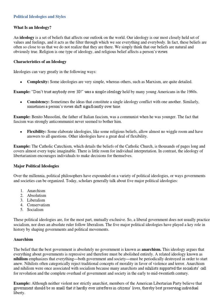 Political Ideologies and Styles | PDF | Socialism | Neoconservatism
