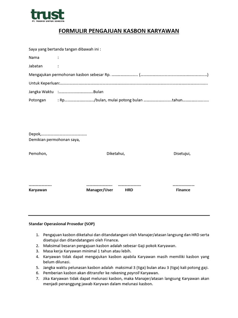 Form Permohonan Kasbon Karyawan | PDF