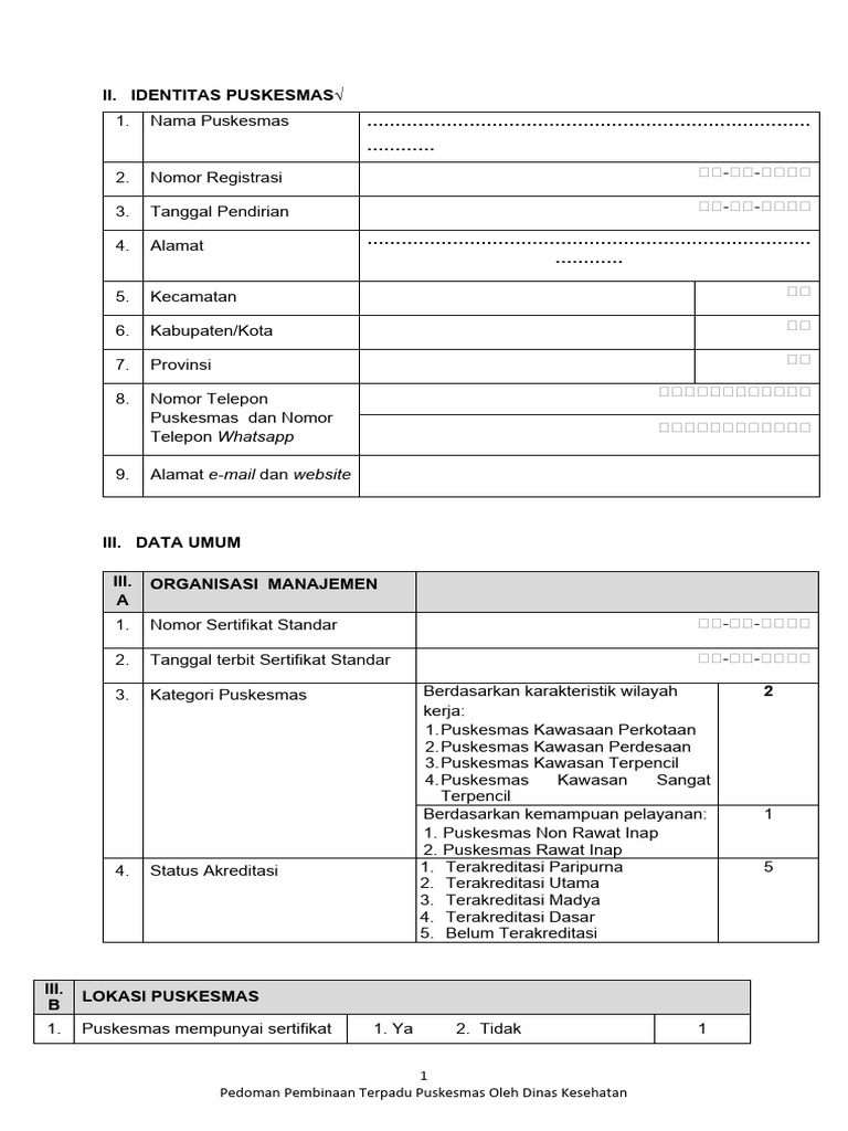 #4 SELF ASSESSMENT PKP - Diisi Oleh Puskesmas | PDF