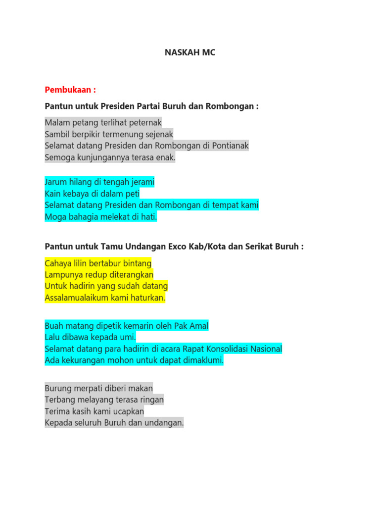 Naskah MC Rapat Konsolidasi Buruh | PDF