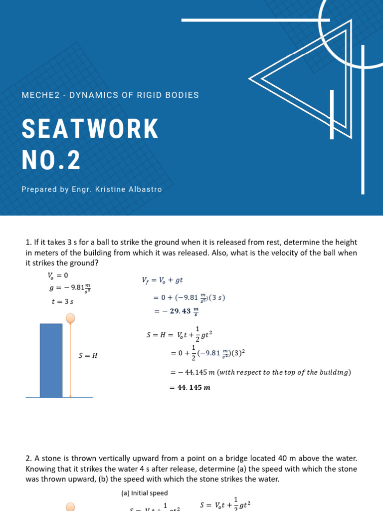 Seatwork No. 2 Answer Key | PDF | Applied And Interdisciplinary Physics | Mechanics