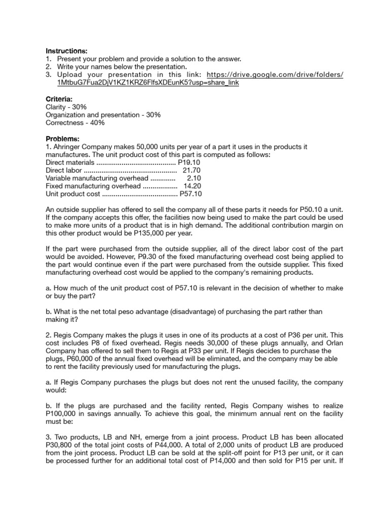 ManAcc A Problem Set Incremental Analysis | PDF | Cost | Business