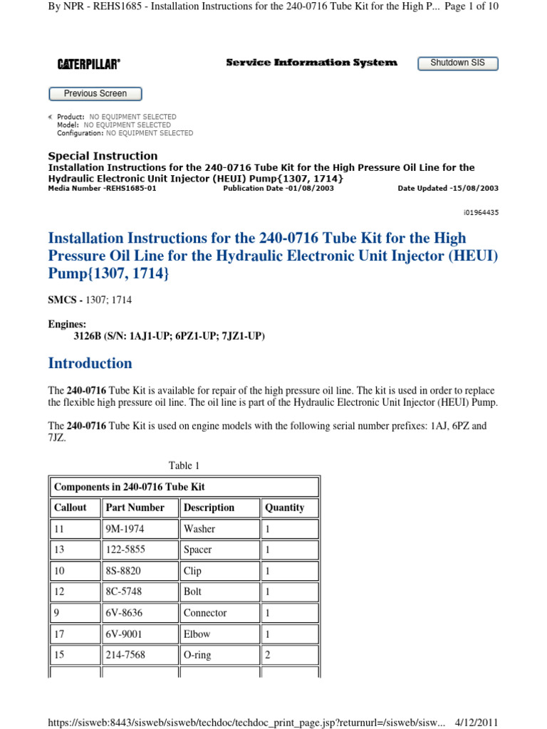 Installation Instructions For The 240-0716 Tube Kit For The High ...