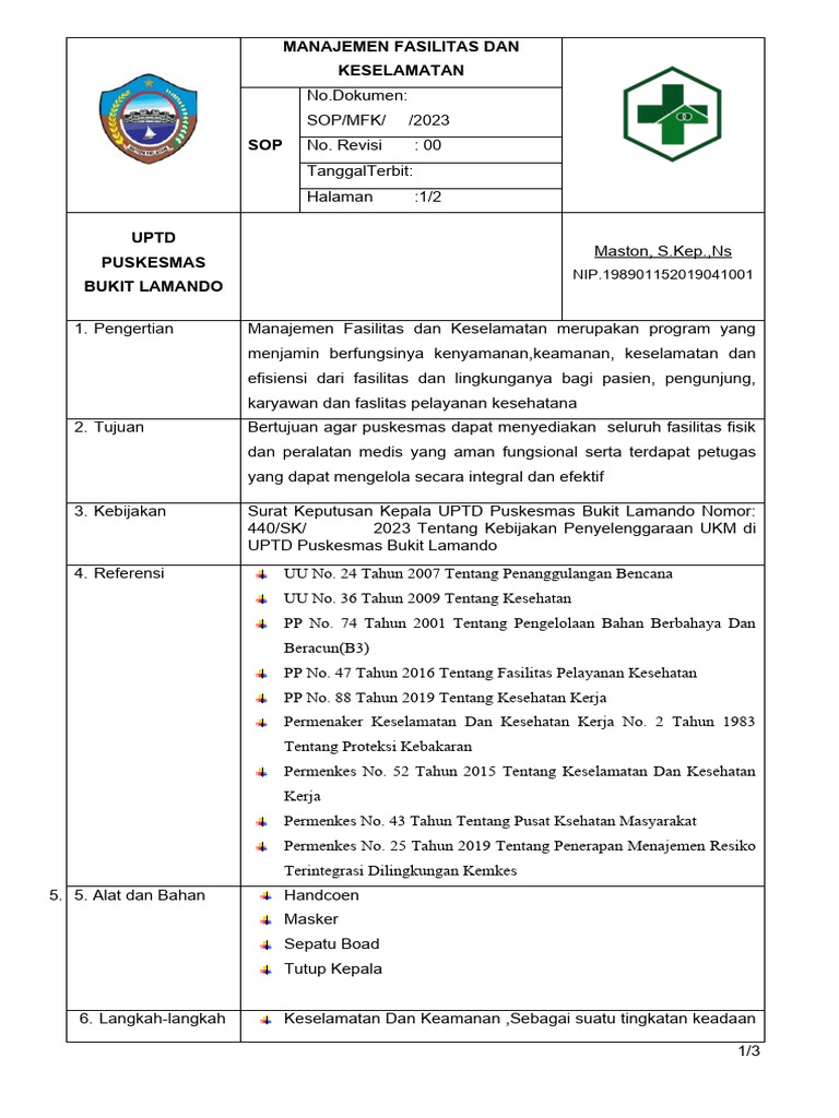 Sop MFK Puskesmas | PDF