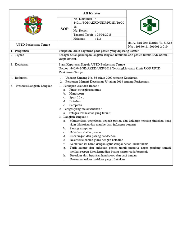Sop Dasar Aff Kateter | PDF