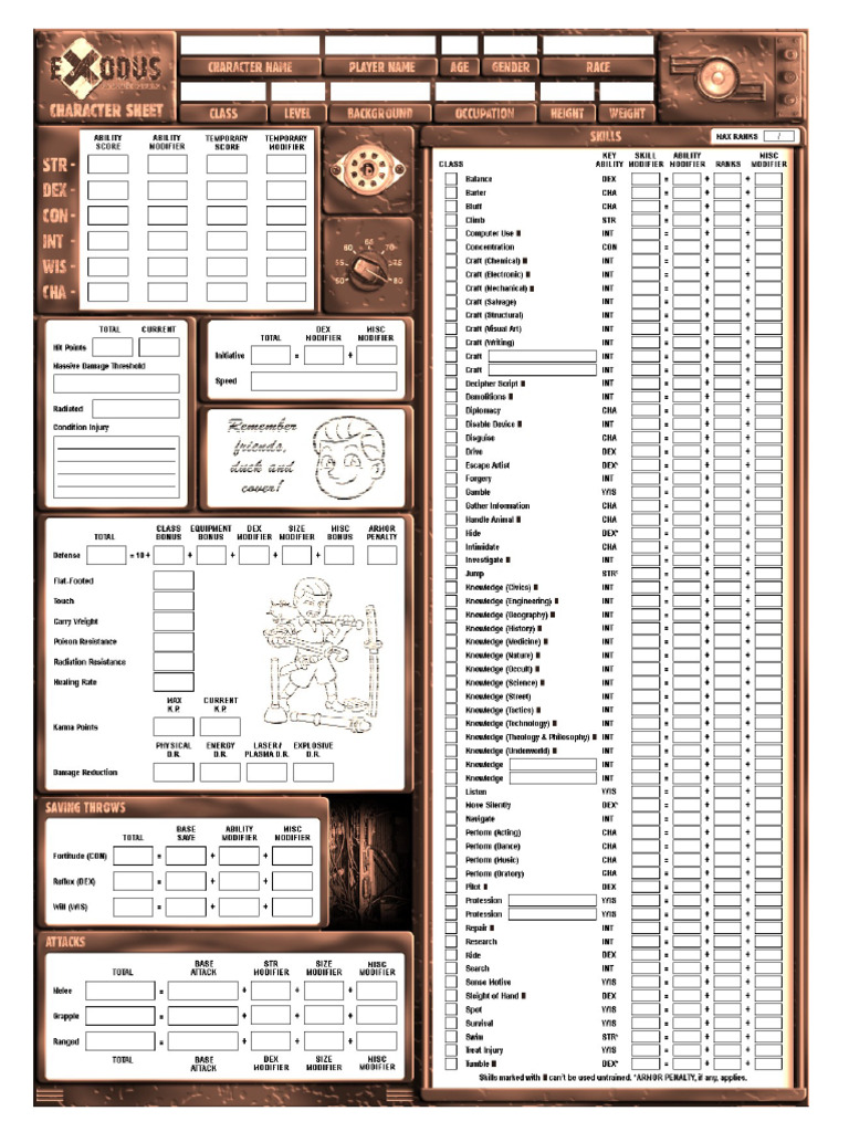 Exodus Character Sheet Printer Friendly | PDF