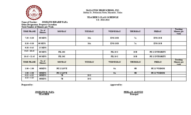 Schedule Shs 2022 - 2023 | PDF