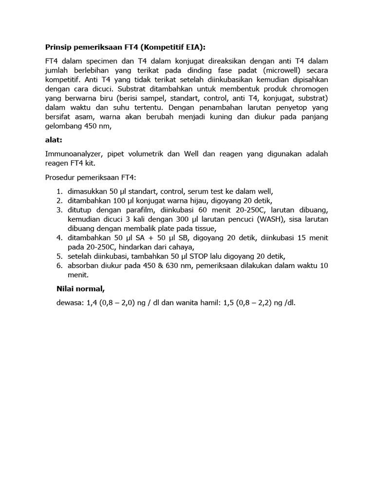 Pemeriksaan FT4: Prosedur EIA Kompetitif | PDF