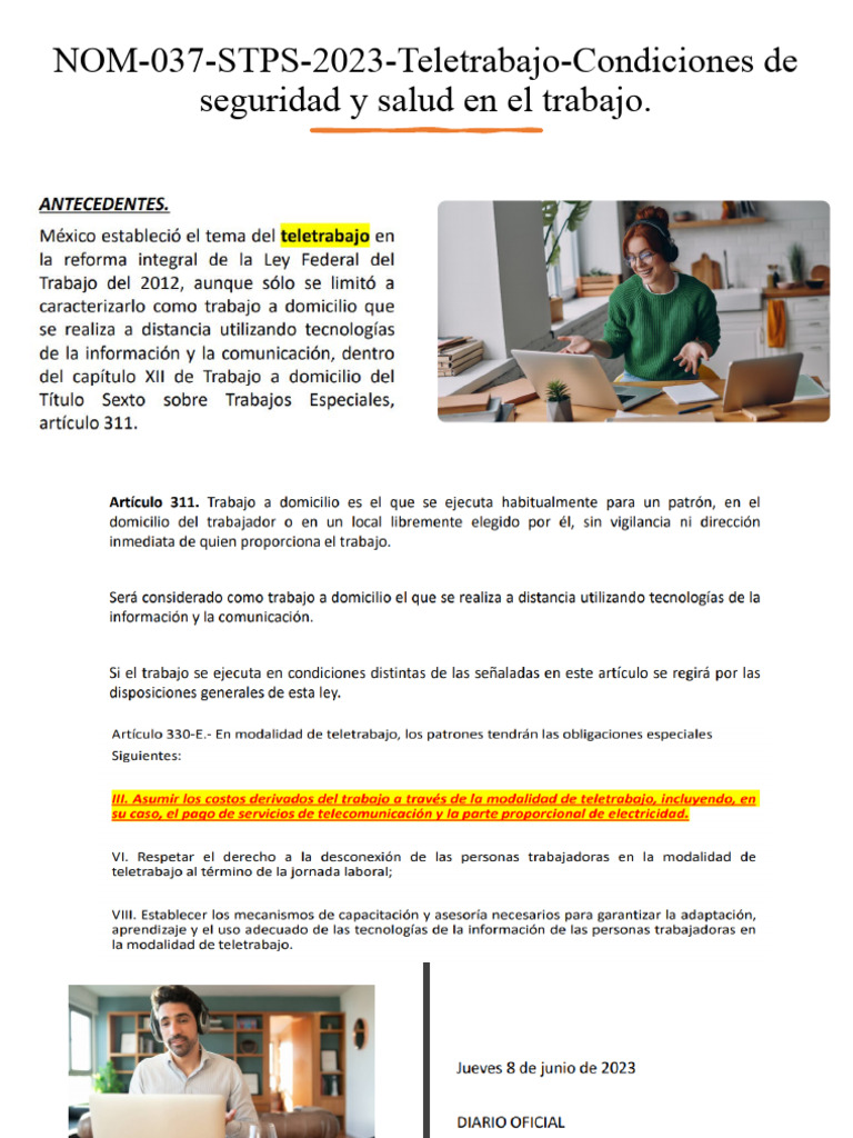 Presentacion NOM-037-STPS-2023 Teletrabajo | PDF