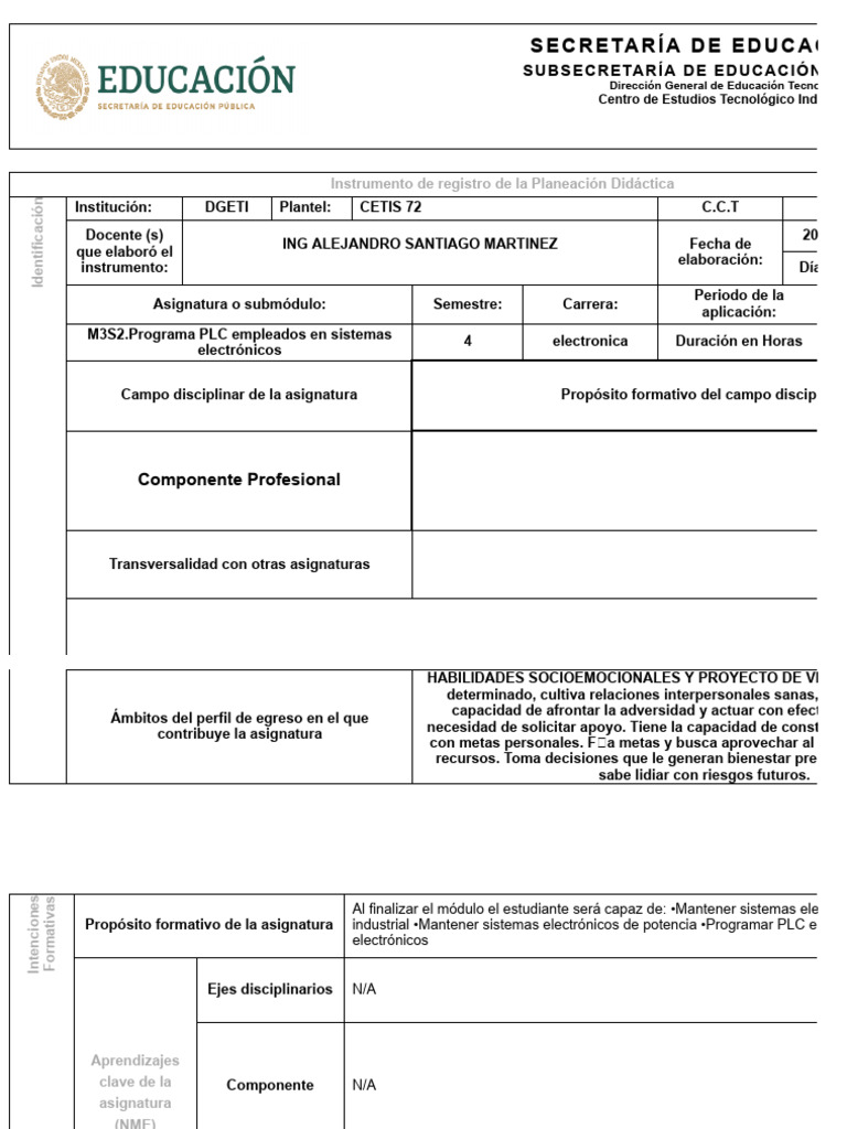 Planeación Didáctica en CETIS 72 | PDF | Cognición | Aprendizaje