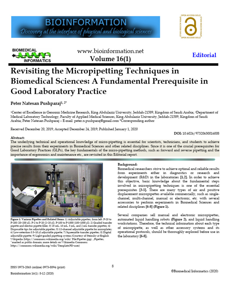 A Fundamental Prerequisite in Good Laboratory Practice Micropipette ...