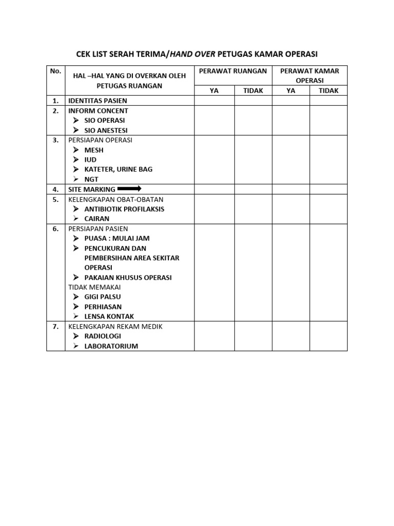 Cek List Serah Terima | PDF