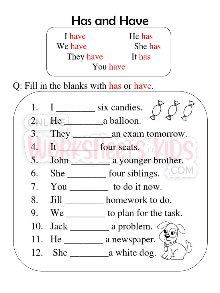 Has and Have Worksheets For Grade 1-1 | PDF