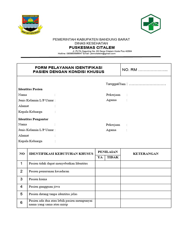 Formulir Identifikasi Pasien Khusus | PDF