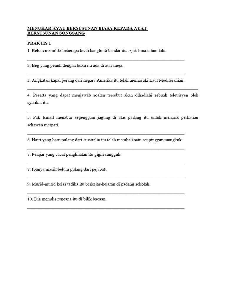 Menukar Ayat Bersusunan Biasa Kepada Ayat | PDF