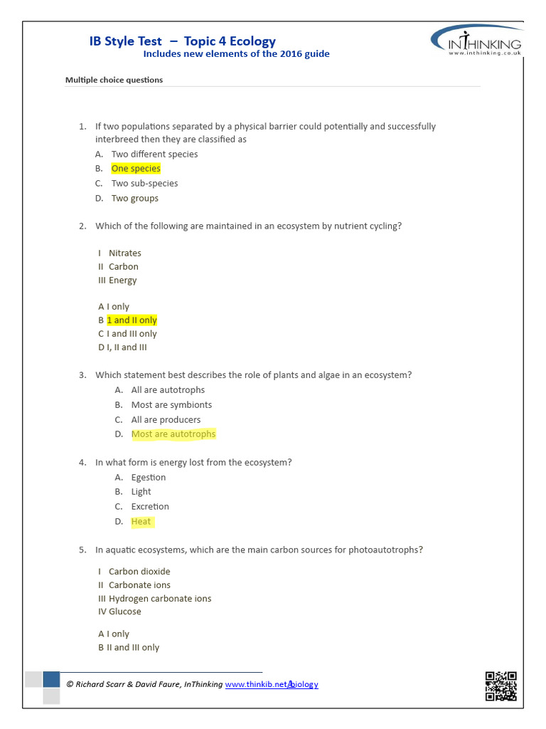 Ecology Worksheet | PDF | Carbon Cycle | Sustainability