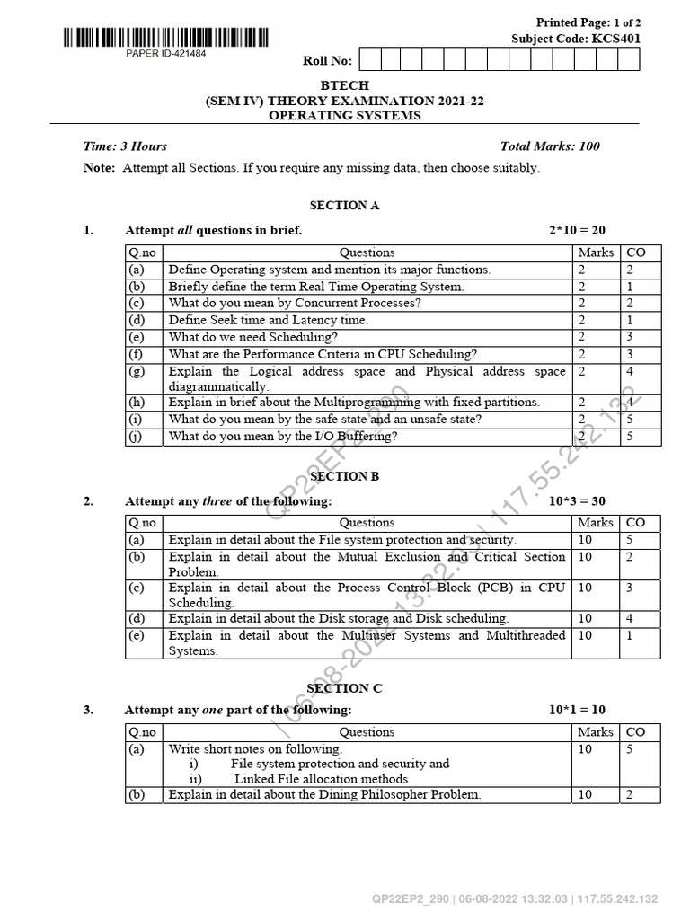 Operating Systems KCS401 | PDF | Scheduling (Computing) | Operating System