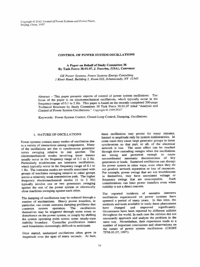 Control Of Power System Oscillations Pdf Electronic Filter Oscillation