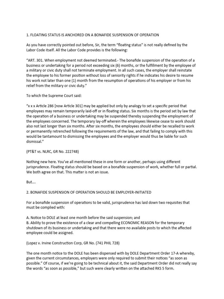 Data For Floating Status Arguments | PDF