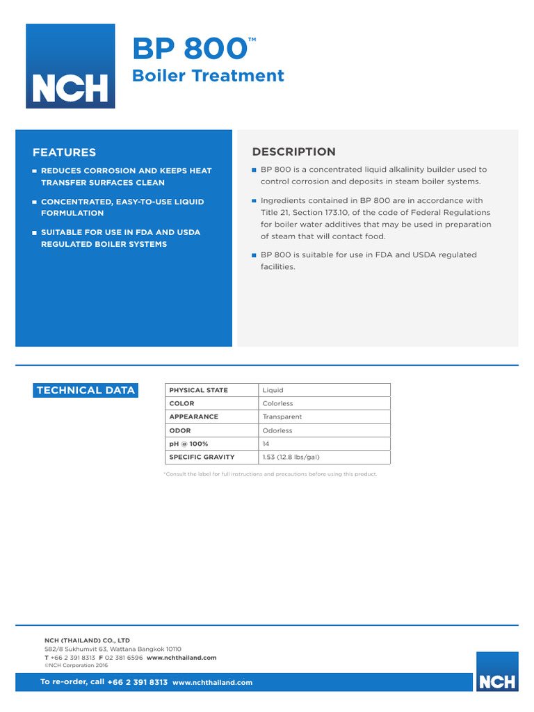 NCH Tech Sheet BP 800 Thailand | PDF