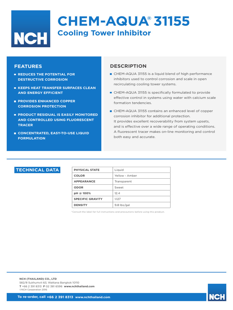 NCH Tech Sheet Chem-Aqua 31155 Thailand | PDF | Corrosion | Physical Sciences