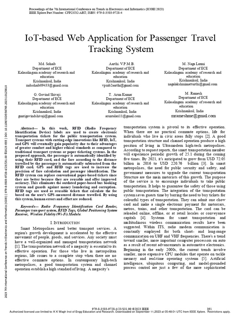 IoT-based Web Application For Passenger Travel Tracking System | PDF ...