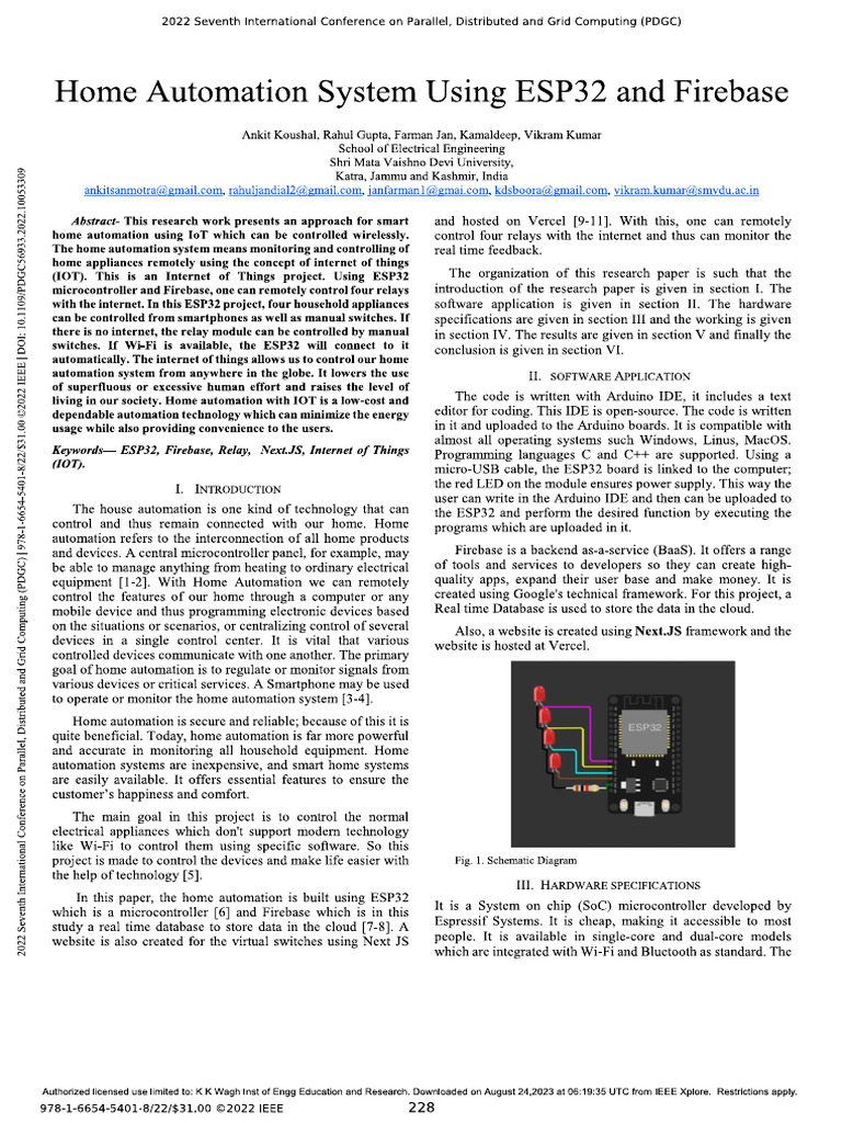 Home Automation System Using ESP32 and Firebase | PDF