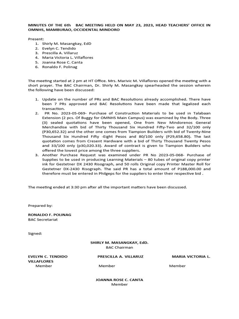 Minutes of 6th BAC Meeting, May 2023 | PDF | Science & Mathematics