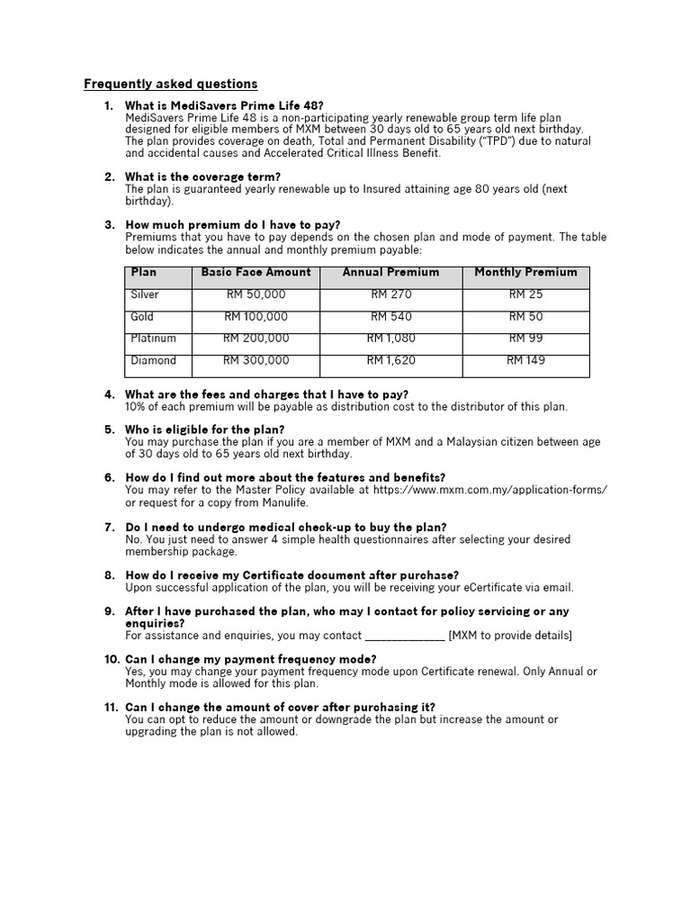 MediSavers Prime Life 48 Overview | PDF | Insurance | Financial Services