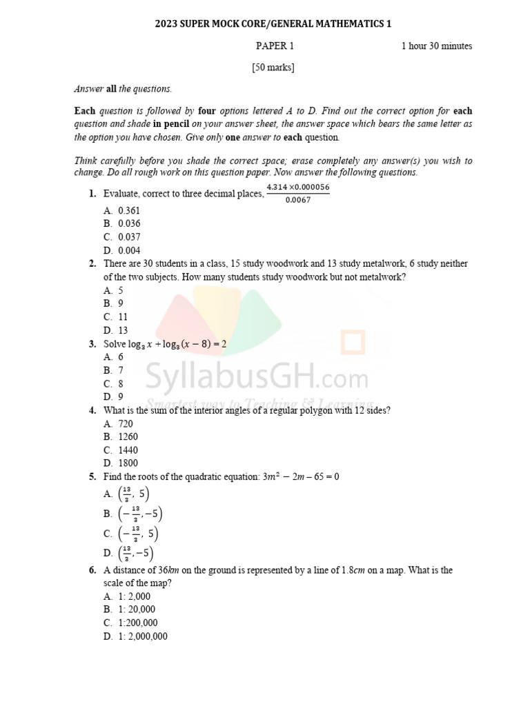 2023 Super Mock Core Maths 1 | PDF | Circle | Mathematical Concepts