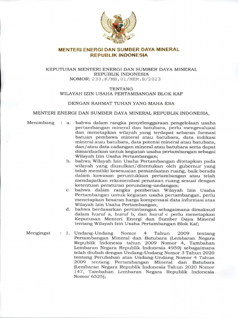 Kepmen 233 K WIUP Blok KAF | PDF