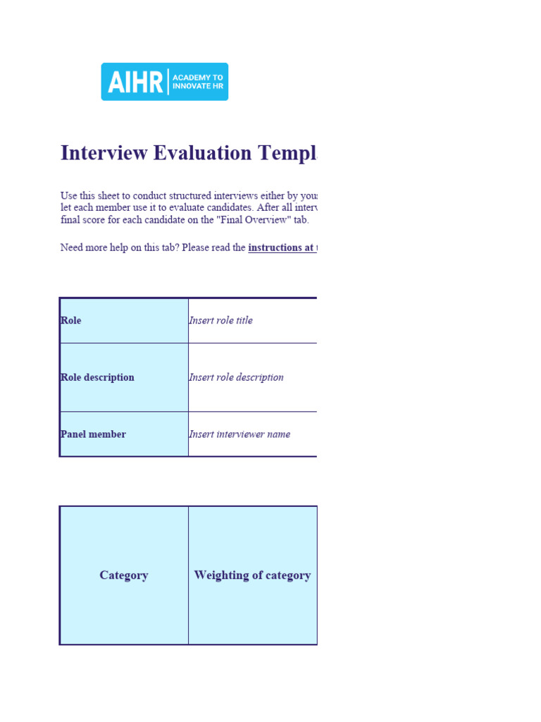 Structured Interview Evaluation Template | PDF | Mentorship | Experience