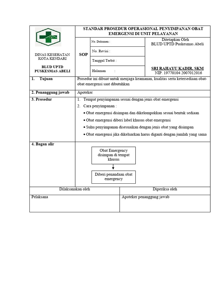 Standar Operasional Prosedur Penyimpanan Obat Emergensi | PDF