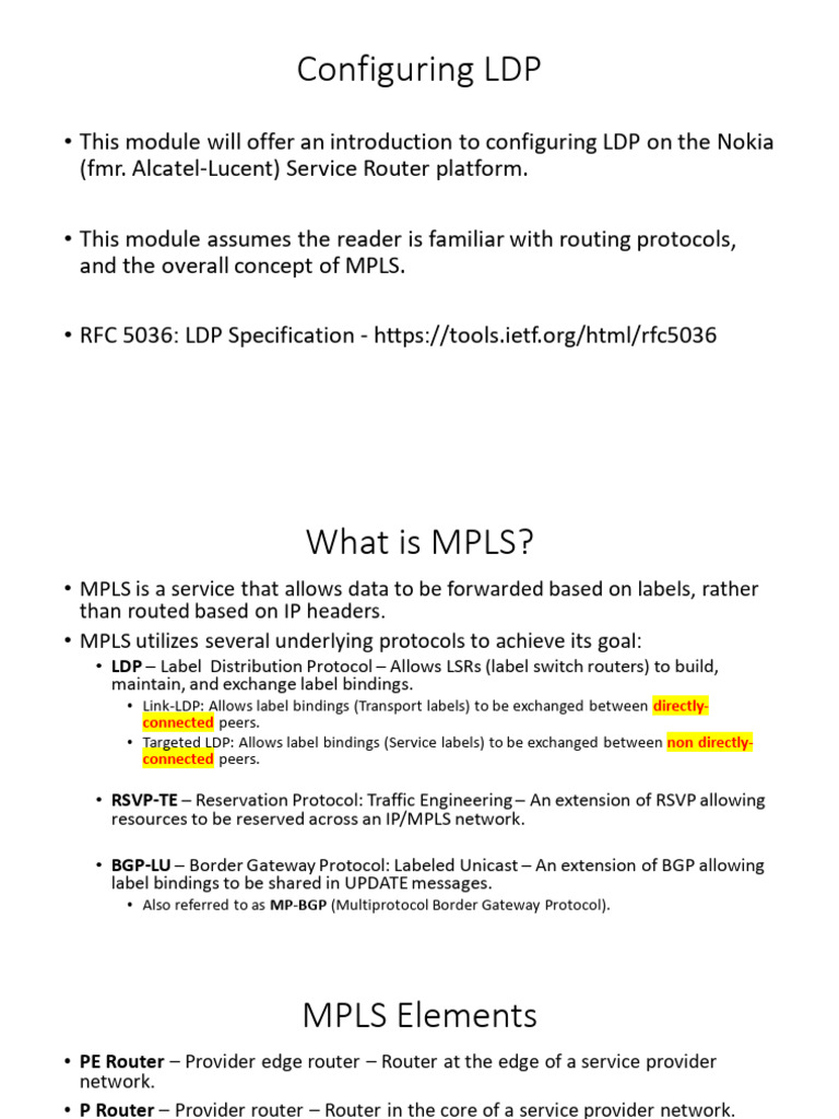 4 Configuring Ldp Pdf Networking Multiprotocol Label Switching