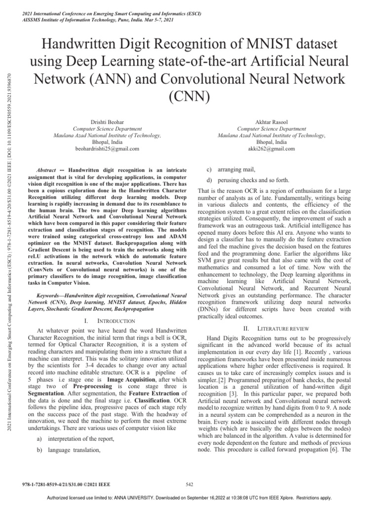 Handwritten Digit Recognition of MNIST Dataset Using Deep Learning ... Handwritten Digit Recognition of MNIST Dataset Using Deep Learning ...