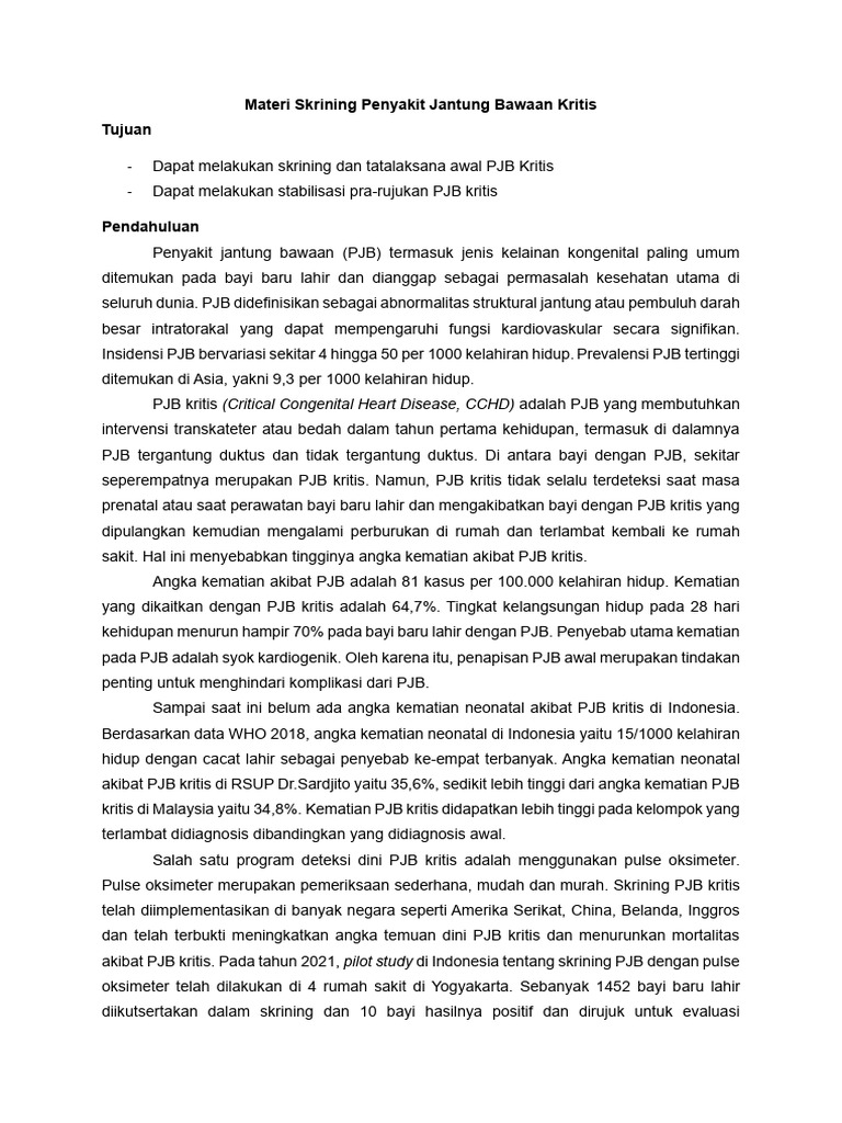 Materi Skrining Penyakit Jantung Bawaan Kritis | PDF