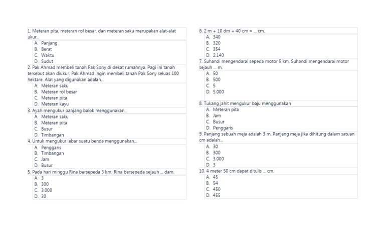 PR Satuan Ukur Kelas 3C 16 Oktober 2023 | PDF