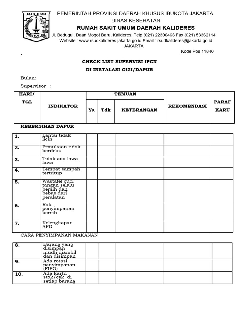 Form Ipcn Di Gizi - Dapur | PDF