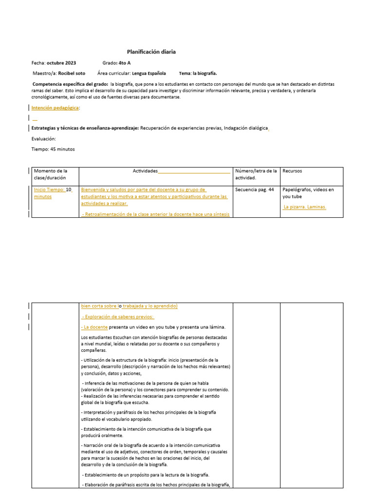Planificación 4to Grado: Biografía y Matemáticas | PDF | Estudios de ...