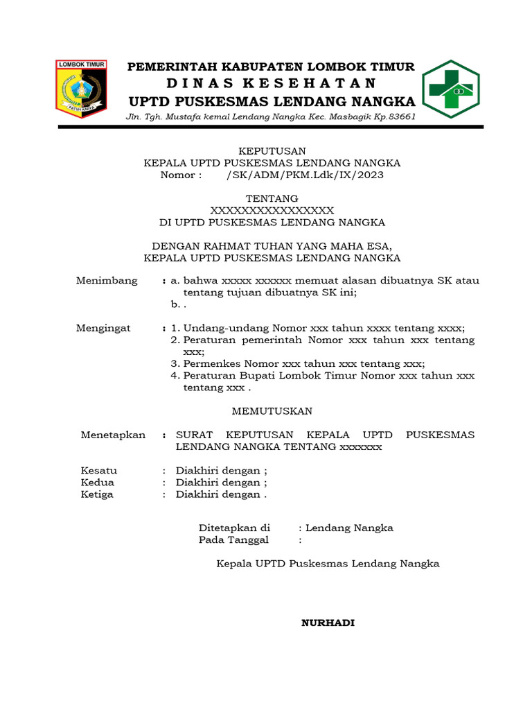 Contoh SK Puskesmas | PDF