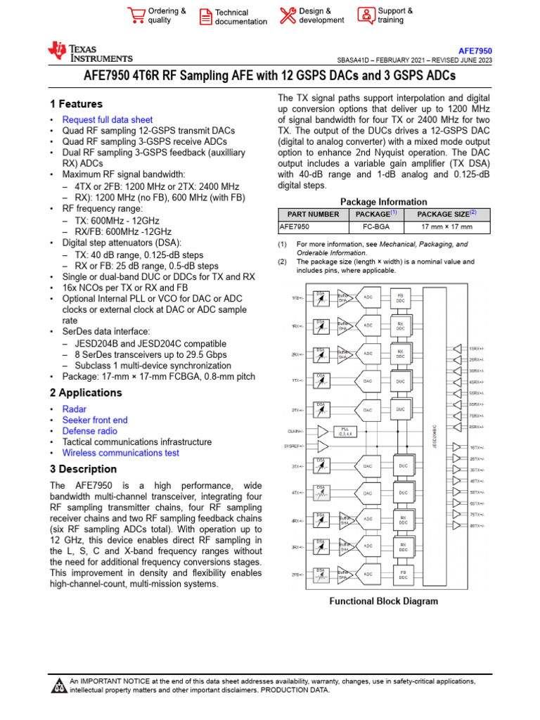 Afe 7950 | PDF | Digital To Analog Converter | Analog To Digital Converter